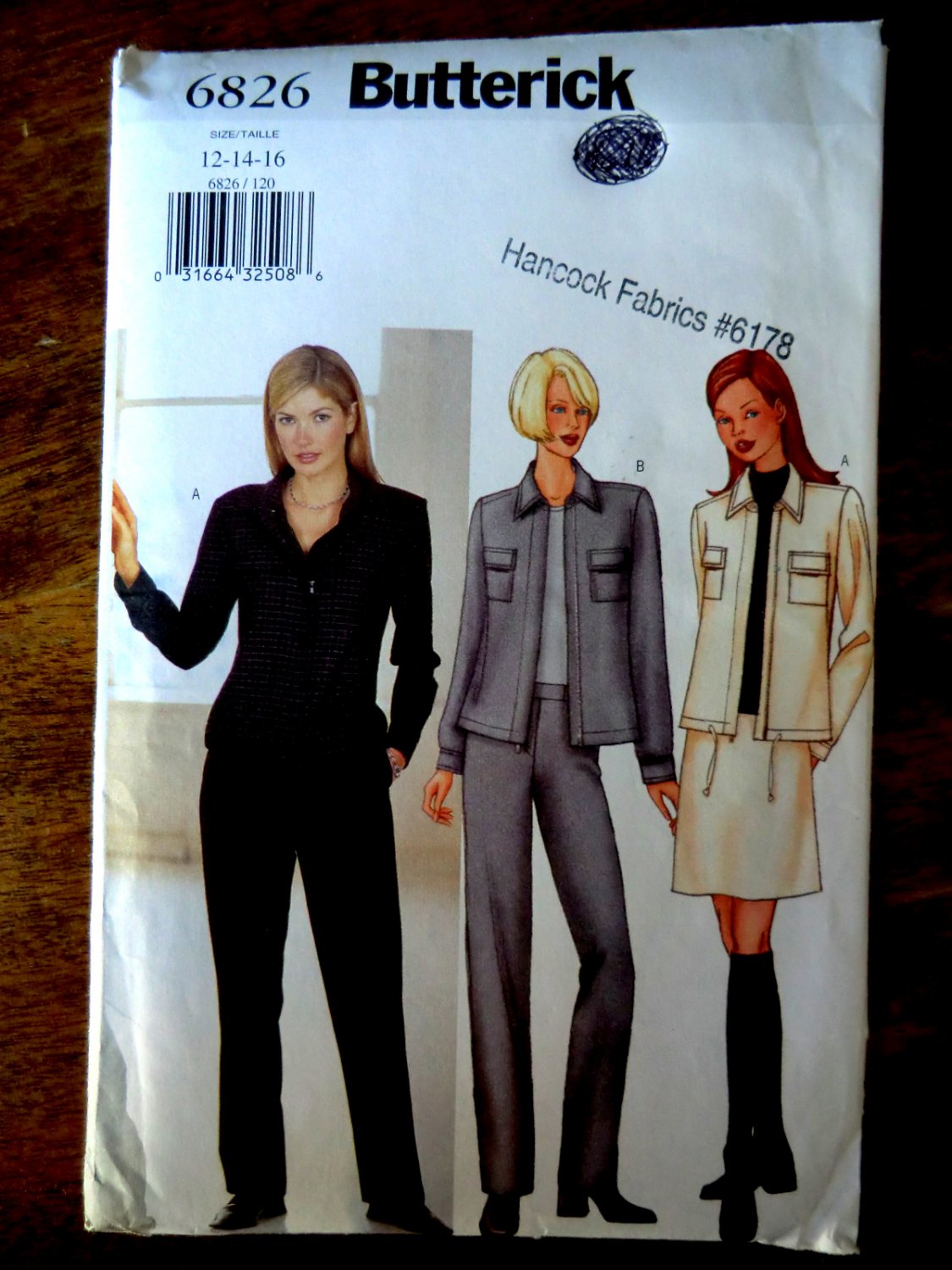 Butterick Pattern # 6826 UNCUT Misses Jacket Skirt Pants Size 12 14 16