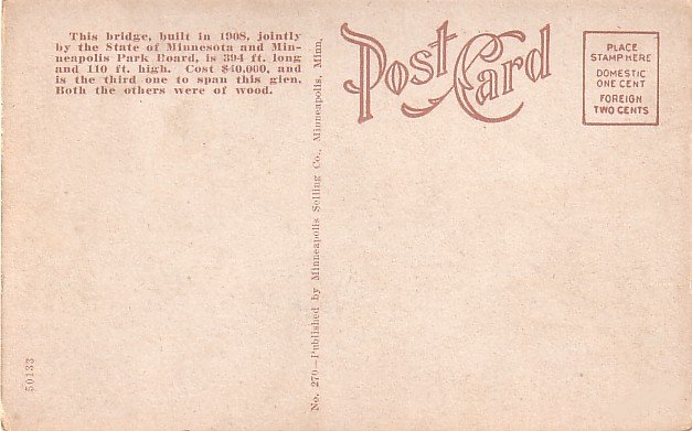 Bridge Across Longfellow Glen, Minneapolis Minnesota MN Vintage ...