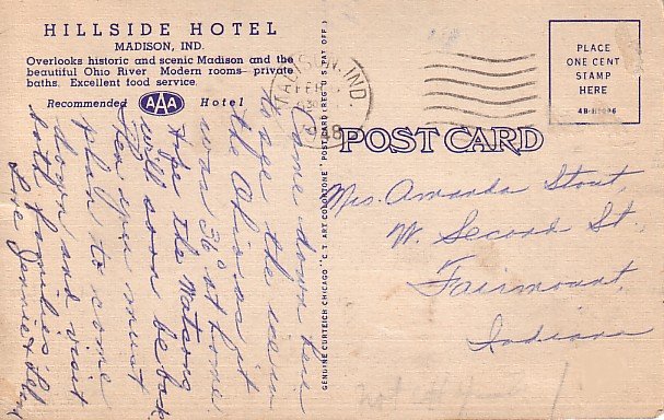 Hillside Hotel in Madison Indiana IN 1944 Curt Teich Linen Indiana ...