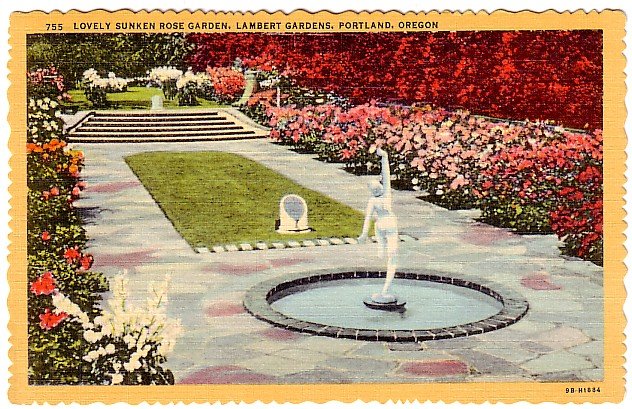 Lambert Gardens Sunken Rose Garden in Portland Oregon OR 1949 Curt ...