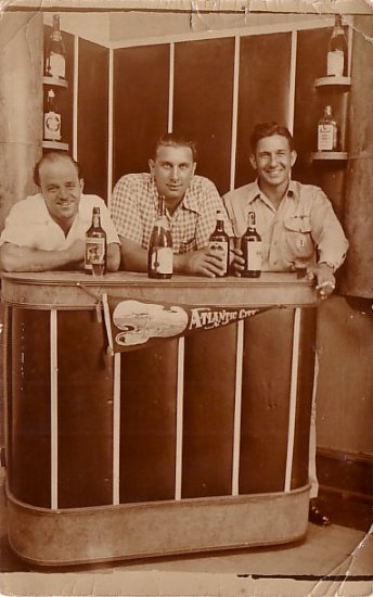 Three Jolly Fellows Standing Behind a Bar, Real Photo Post Card RPPC - 2960