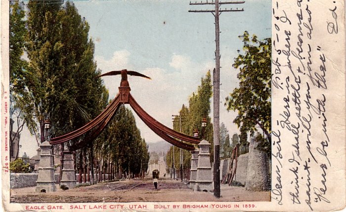 Eagle Gate at Salt Lake City in Utah UT, 1905 Vintage Postcard - 4150