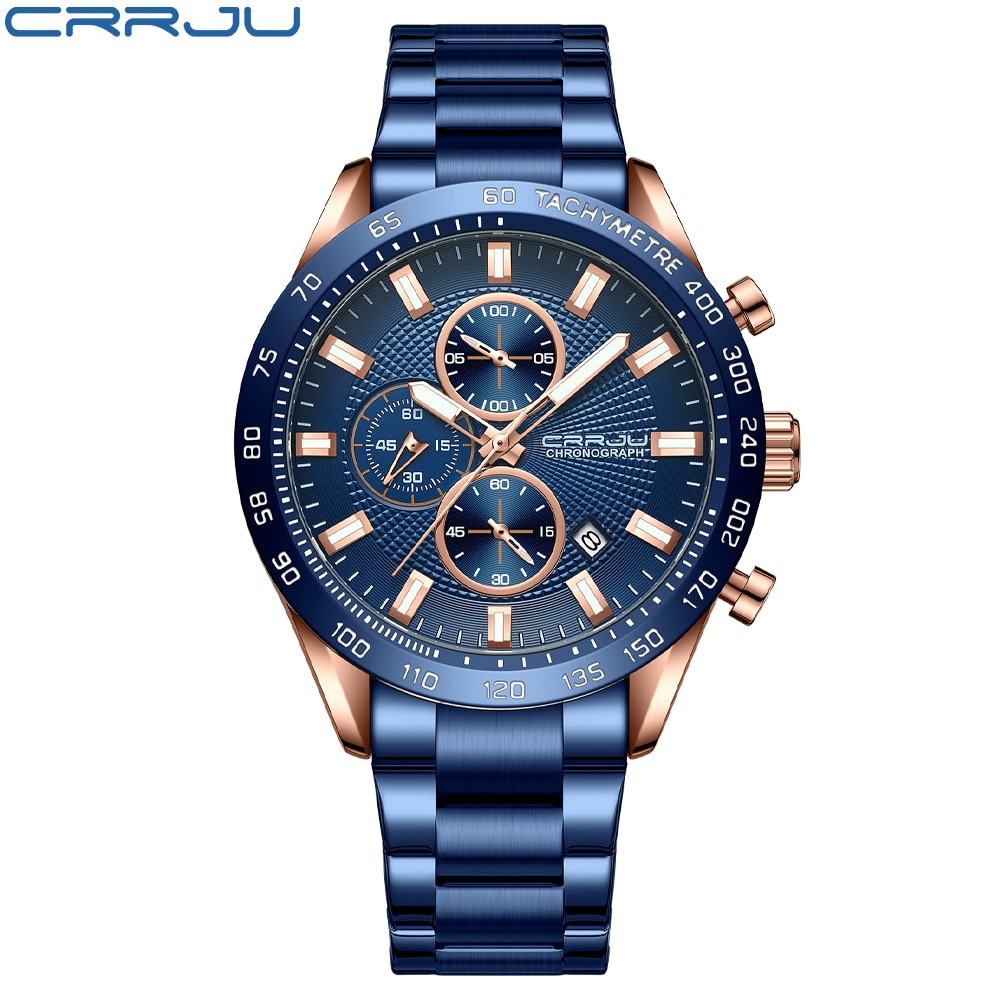 Blue_Men Watch 2022 Sports Chronograph Wristwatches Stainless Steel ...