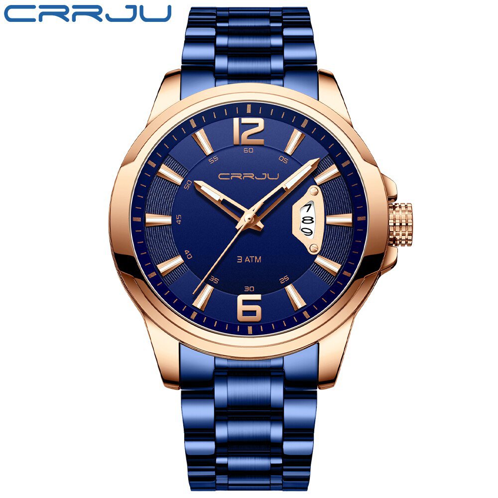 blue_Men Watches Luxury Stainless Steel Business Classic Calendar ...