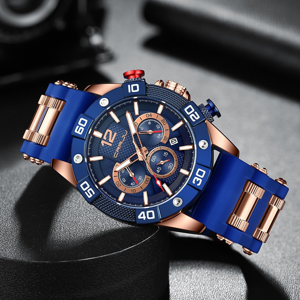 Silver Blue box_Men Watch Quartz Sports Business Luxury Silicone Watch ...