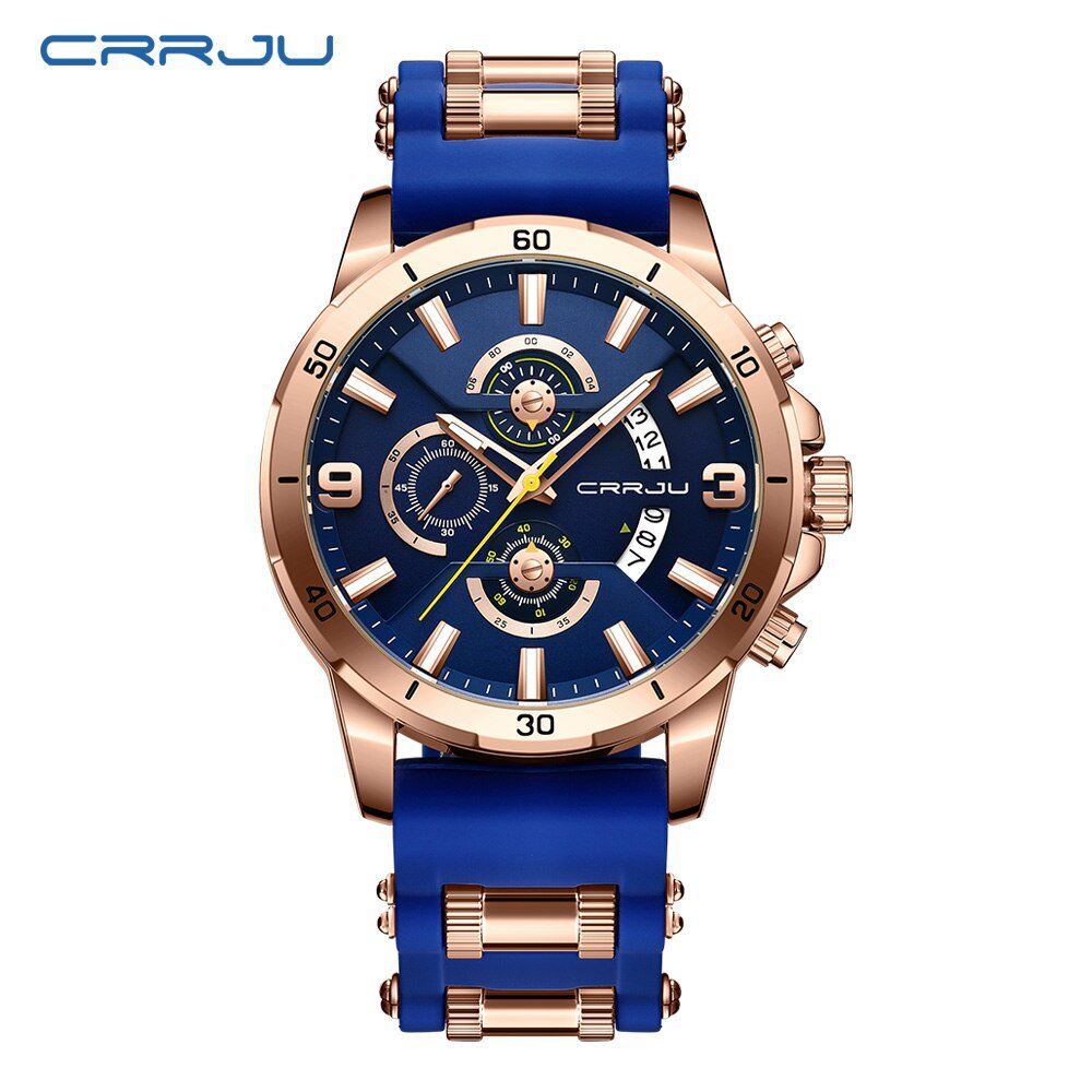 Blue_Men Watch Silicone Sport Quartz Date Clock Waterproof Wristwatch ...