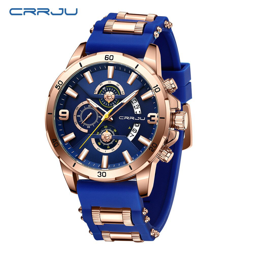 Blue_Men Watch Silicone Sport Quartz Date Clock Waterproof Wristwatch ...