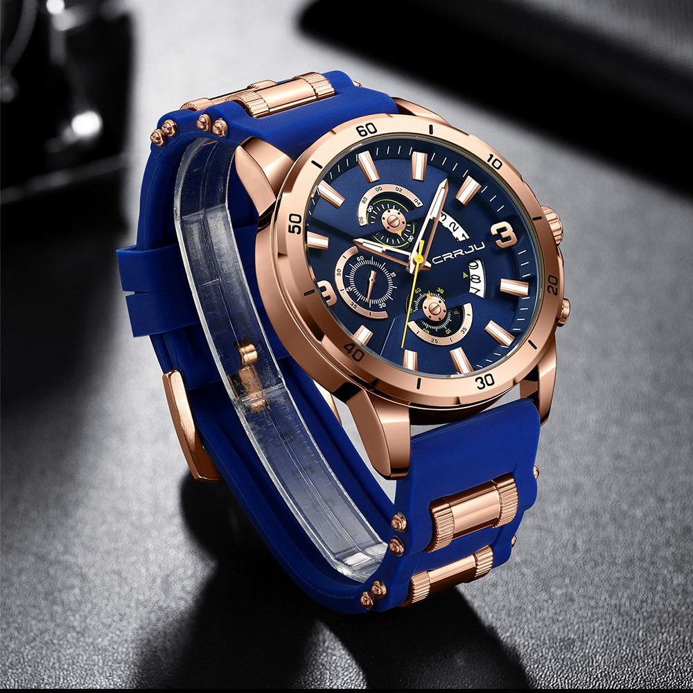 Blue_Men Watch Silicone Sport Quartz Date Clock Waterproof Wristwatch ...