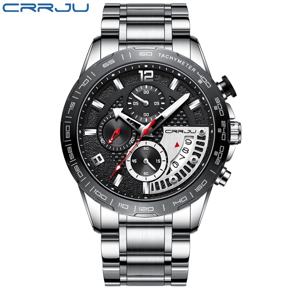 Silver Black_Men Watch Classic Business Waterproof Chronograph Quartz ...
