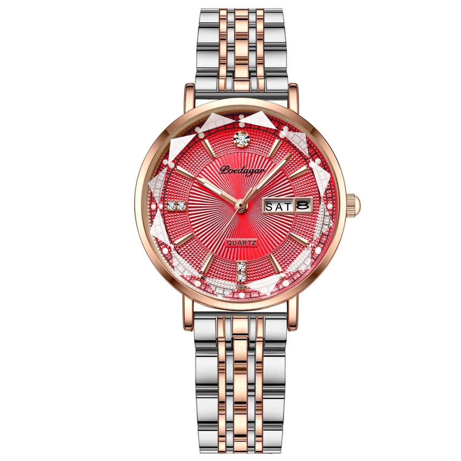 Rose Gold Red Steel_Luxury Women Bracelet Quartz Watches For Women ...