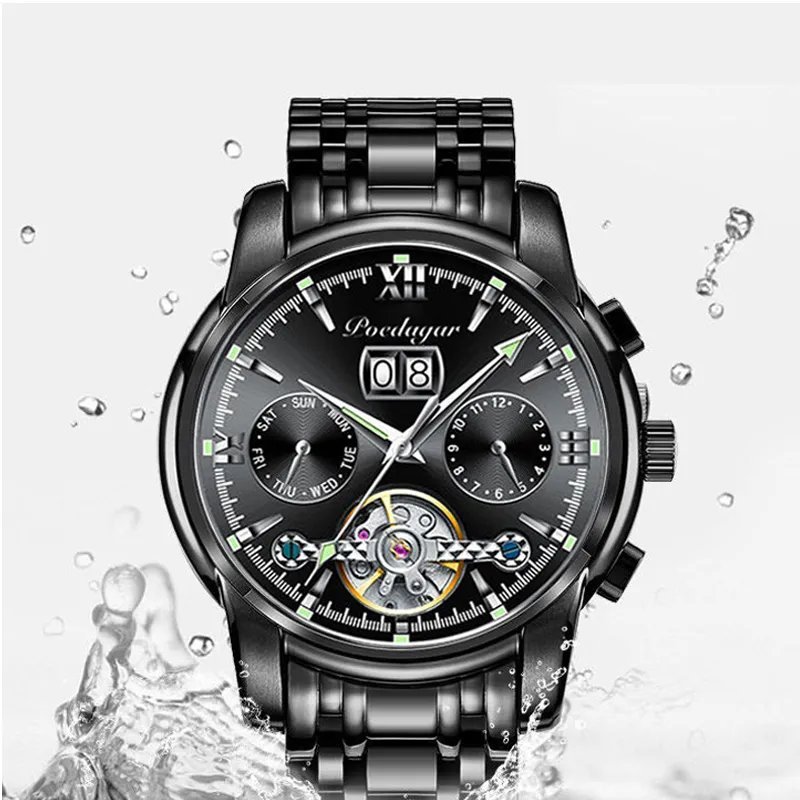 1-Leather All Black_2021 Luxury Men Mechanical Wristwatch Genuine ...