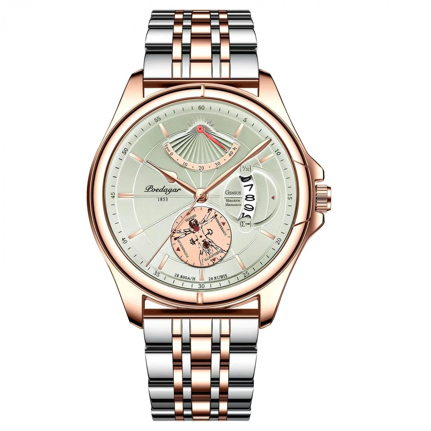 Rose Gold Green_Men Watch Stainless Stain Steel Quartz Men's Wristwatch ...