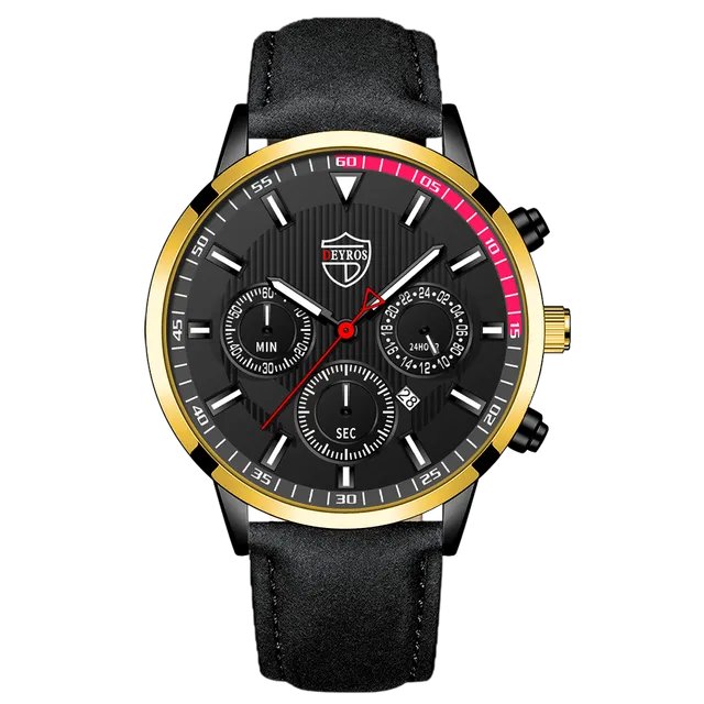 Leather Gold Black_Brand For Men es Men Sport Stainless Steel Quartz ...