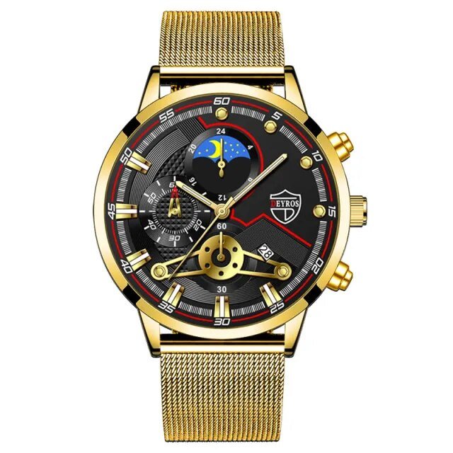 Mesh Gold Black_Luxury es for Men Business Stainless Steel Quartz Wrist ...