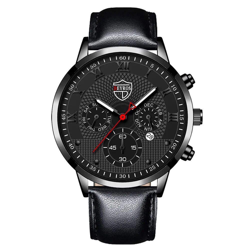 Leather Black Black_Simple es for Men Business Stainless Steel Mesh ...