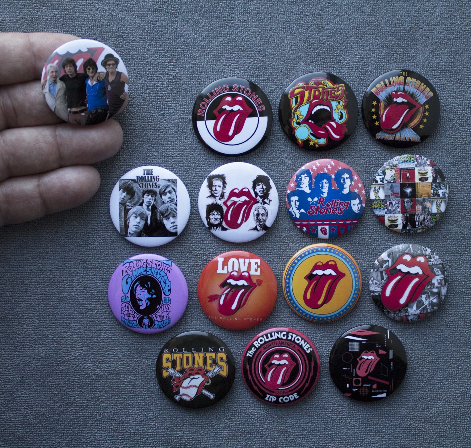 Pin button badges THE ROLLING STONES. set of 15 pieces