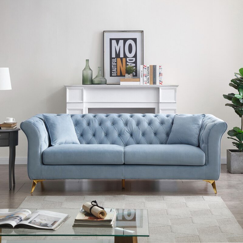 Chesterfield Sofa with Scroll Arm and Back, Tufted Sofa Couch, Modern ...