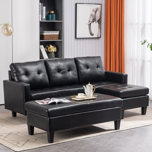 L-shaped Faux Leather Sofa Variable Combination Three-Seater Indoor ...
