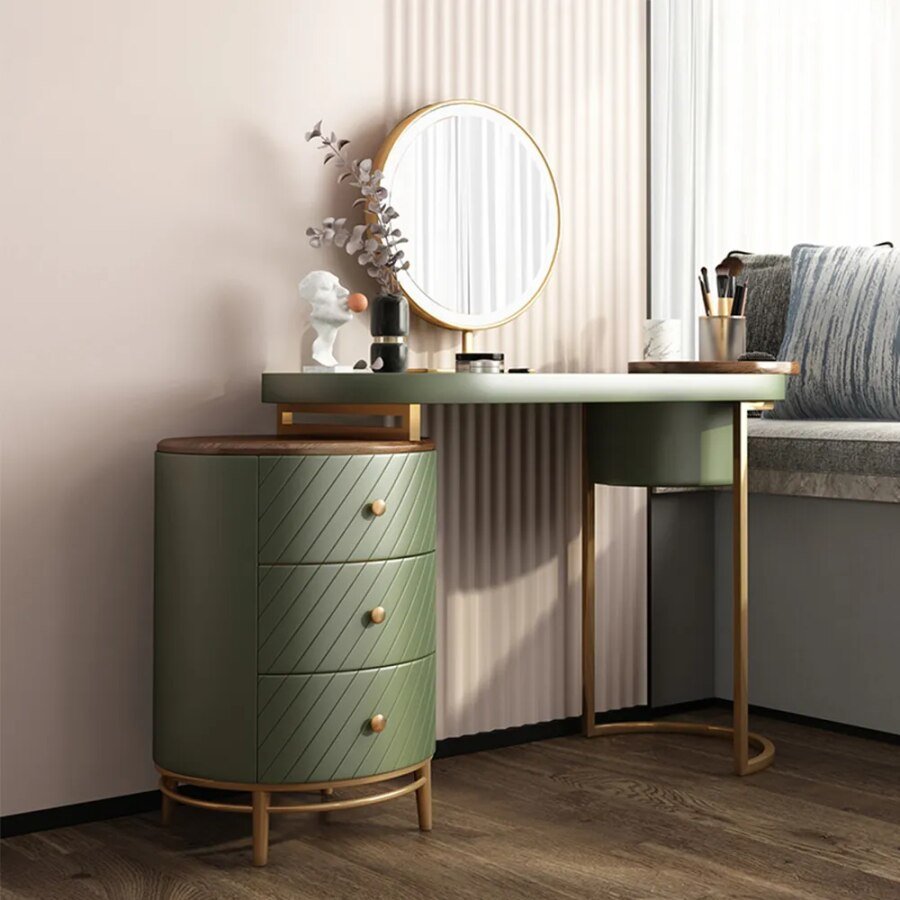 Modern Dressing Table Makeup Vanity Table With LED Lighted Mirror ...