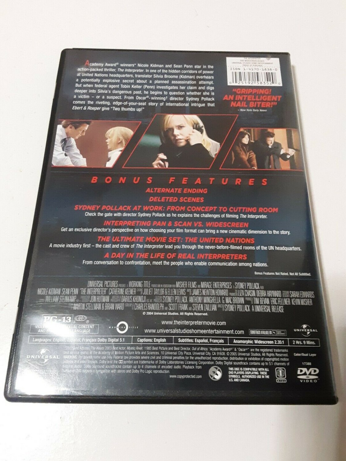 The Interpreter DVD Nicole Kidman Sean Penn