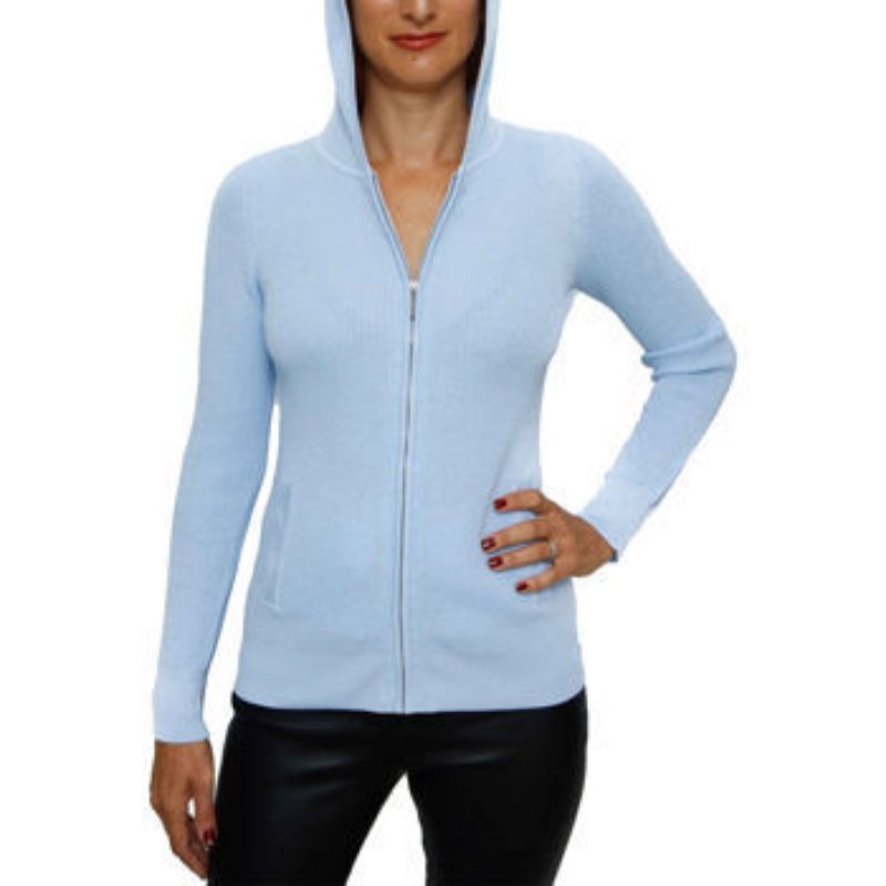 NWT Ladies SWEATER Cyrus Zip Front Hooded Cardigan SIZE XL ICE BLUE w ...