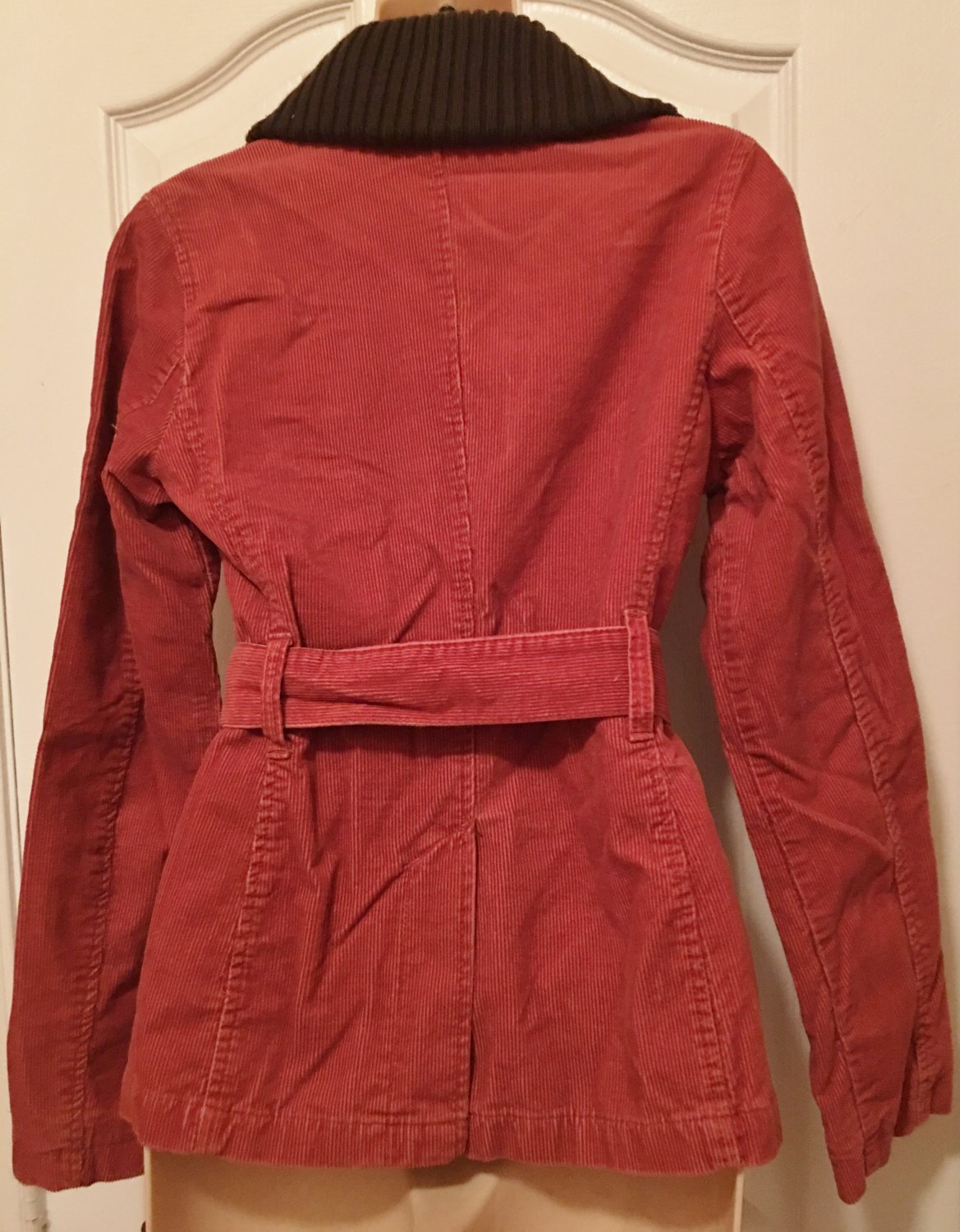 NWT Merona BELTED CORD JACKET Ladies Coat XS BURNT ORANGE Removable Collar