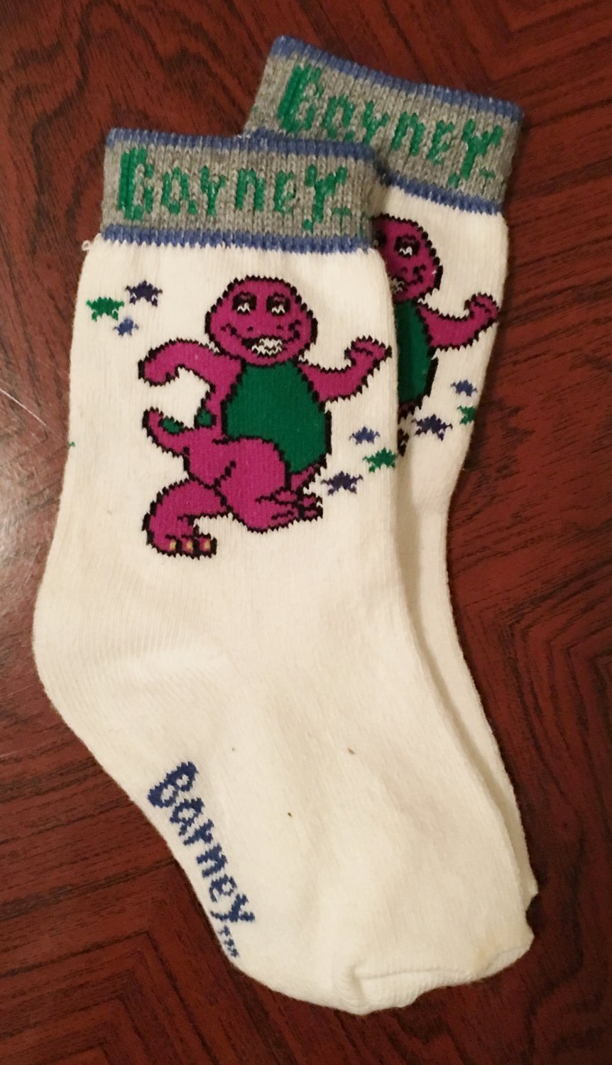 NEW Baby BARNEY SOCKS 1 Pair 0-6 Months WHITE with Gray Cuff