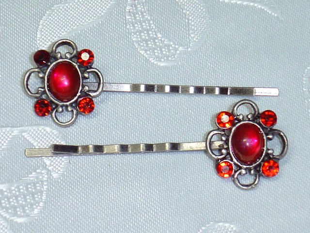 Camelot Red Rhinestone Bobbi Pins Hair Pins Christmas Hair accessories