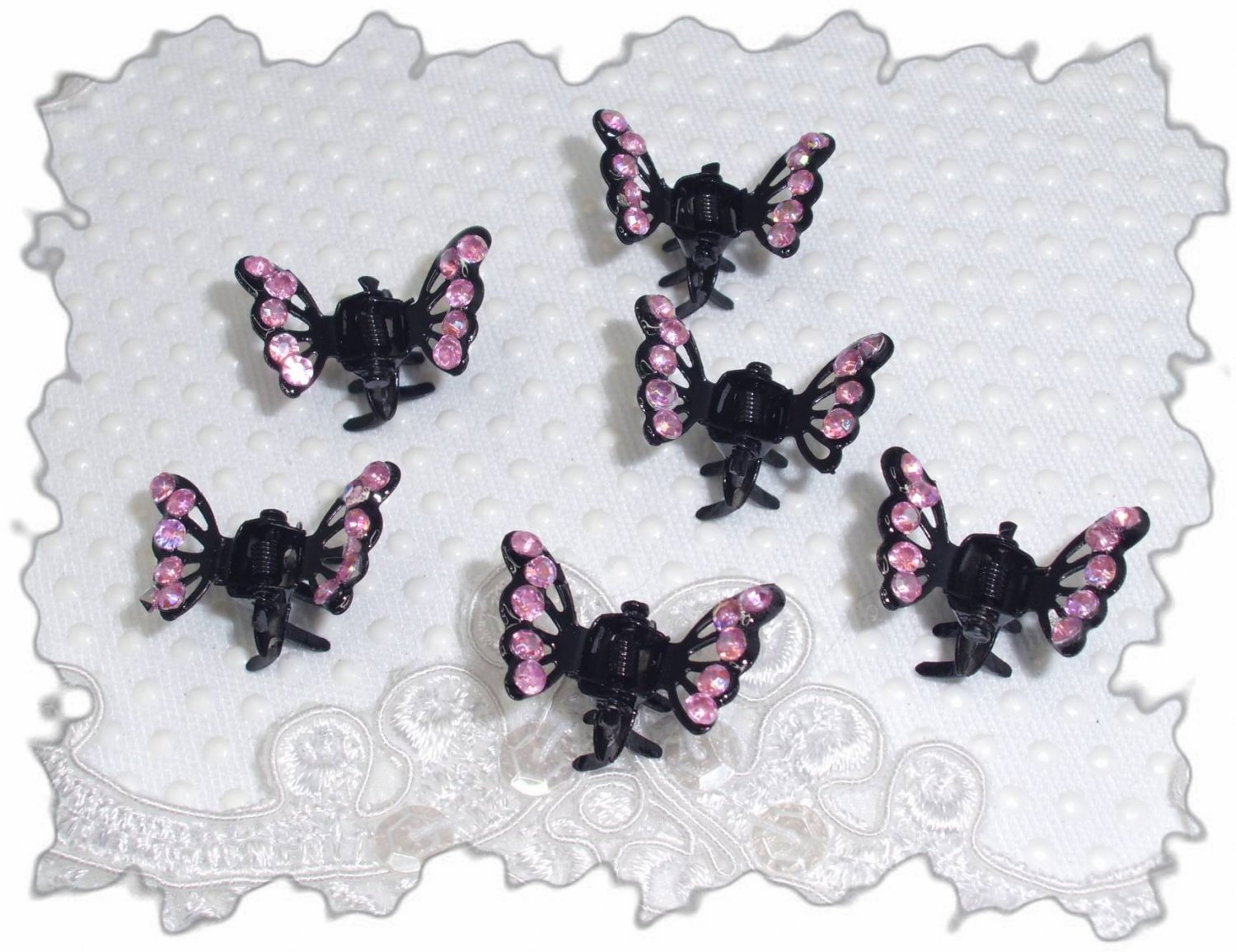 SET OF 6 AB Pink RHINESTONE Mini Butterfly hair Claw Clips (4A)