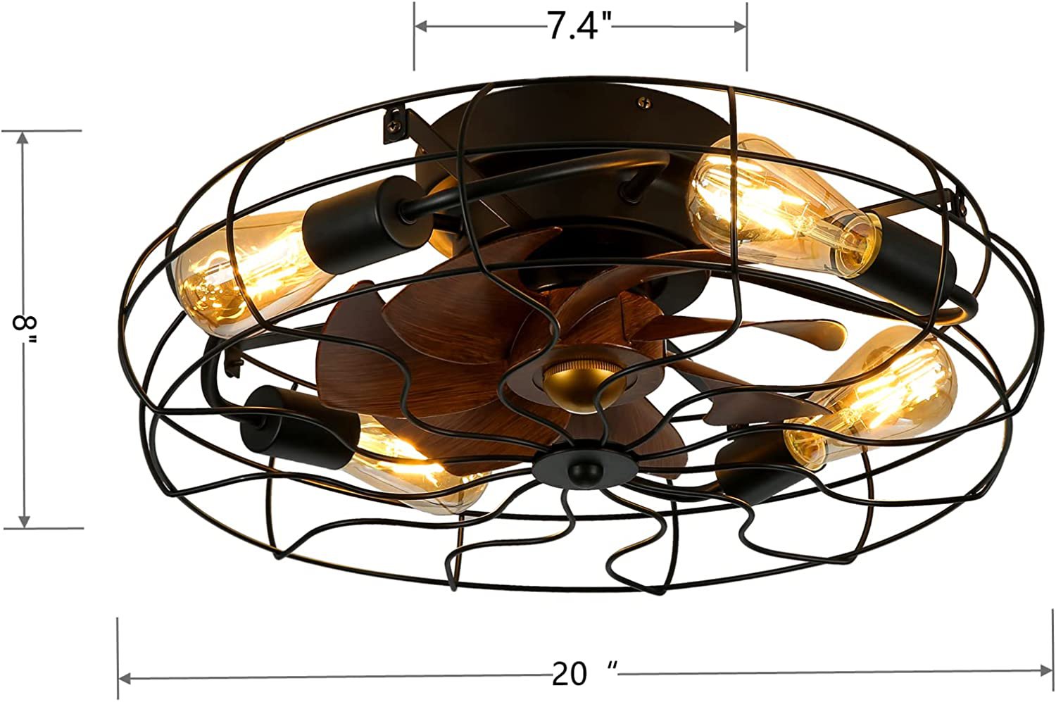 Industrial Caged Ceiling Fan with Lights Remote Control, 20" Low ...