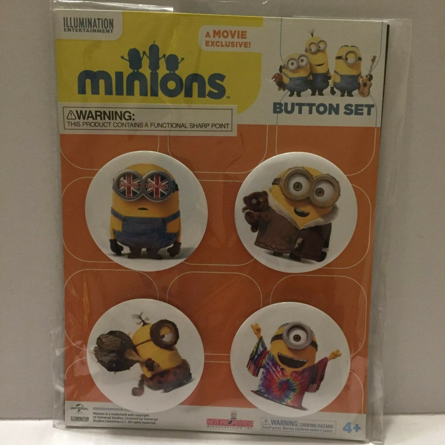 NEW Official Despicable ME Minions 4 Button Set