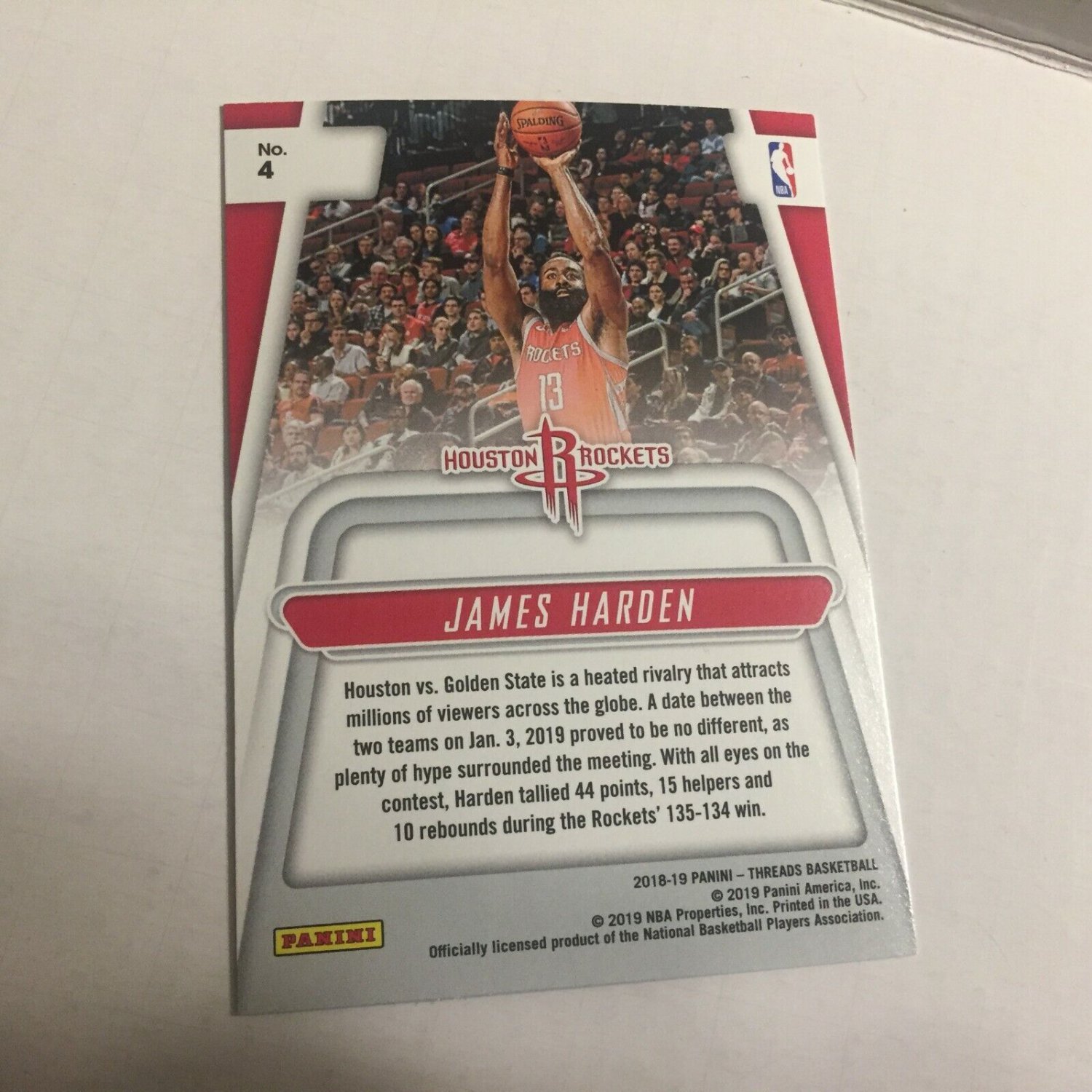 2018-19 Panini Threads Basketball Houston Rockets James Harden ...