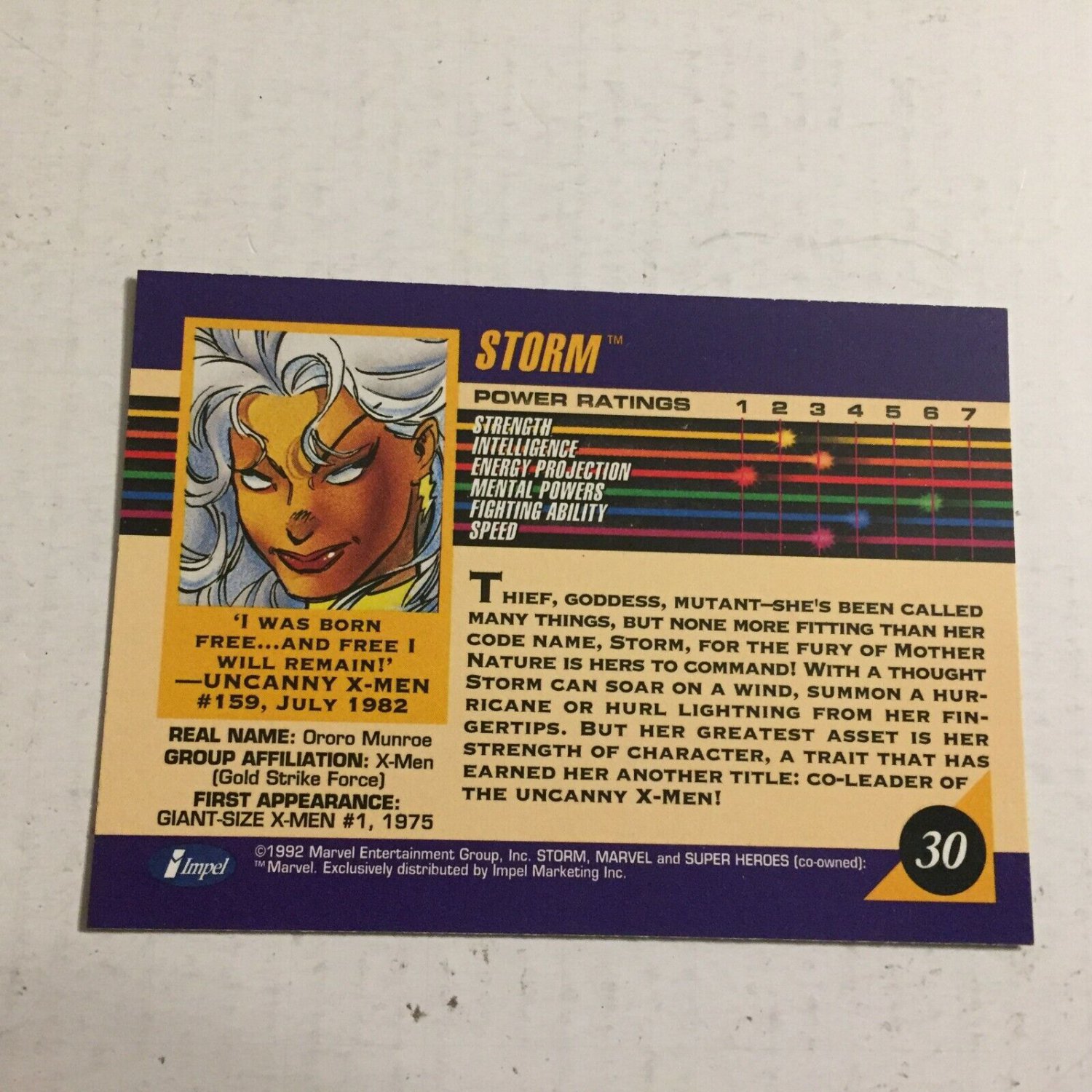 1992 Marvel X-Men Storm Super-Heroes Comics Trading Card
