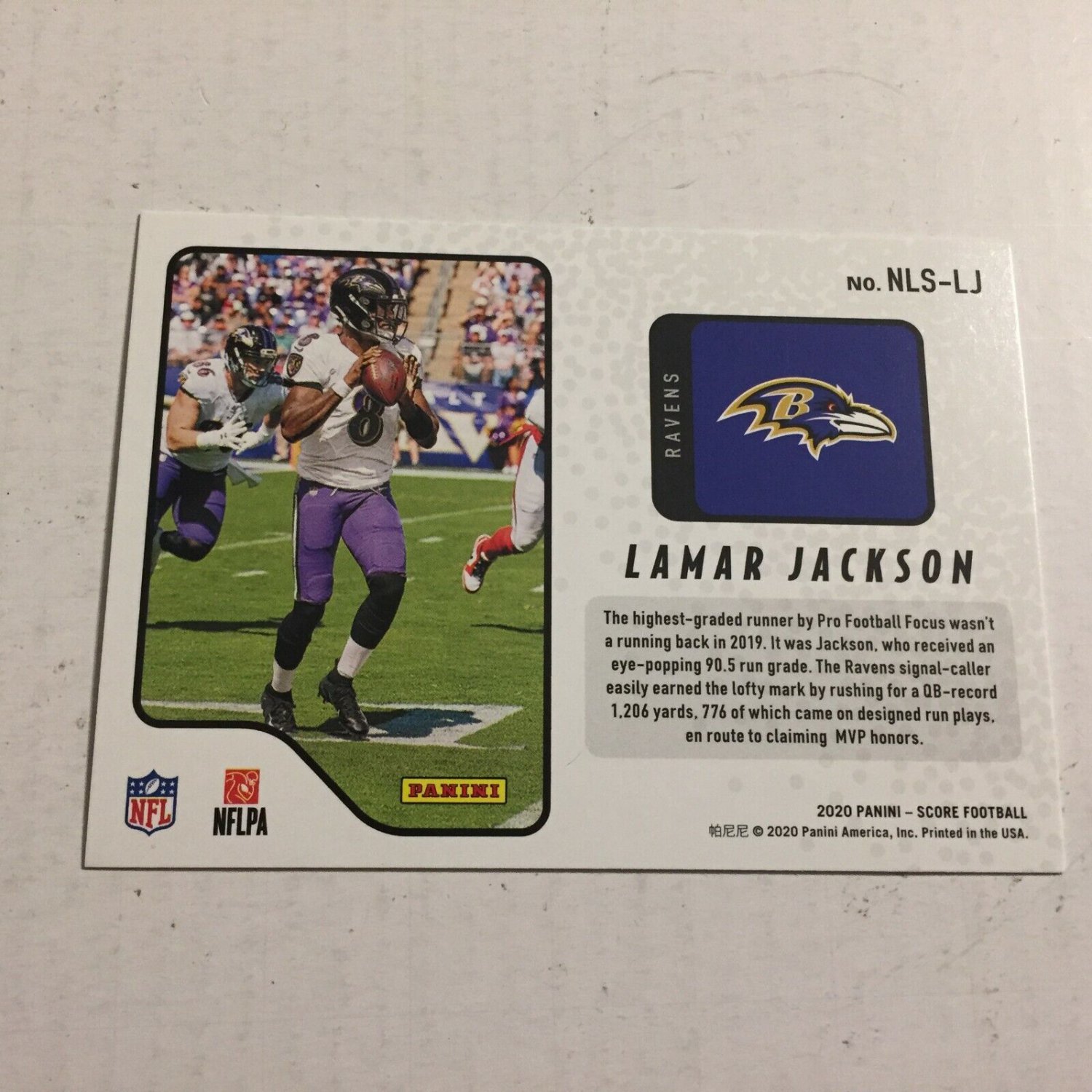 2020 Panini Football Baltimore Ravens Lamar Jackson Next Level Stats Card