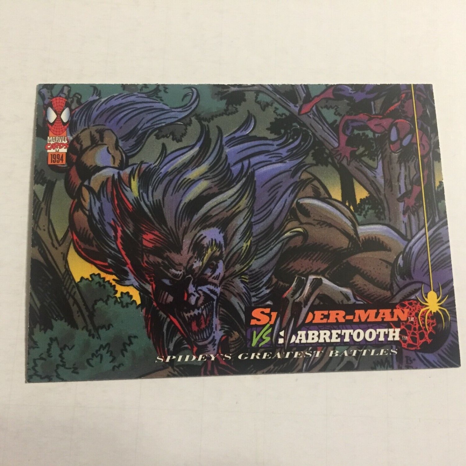 1994 Marvel Spidey's Greatest Battles Spider-Man vs Sabretooth Trading Card