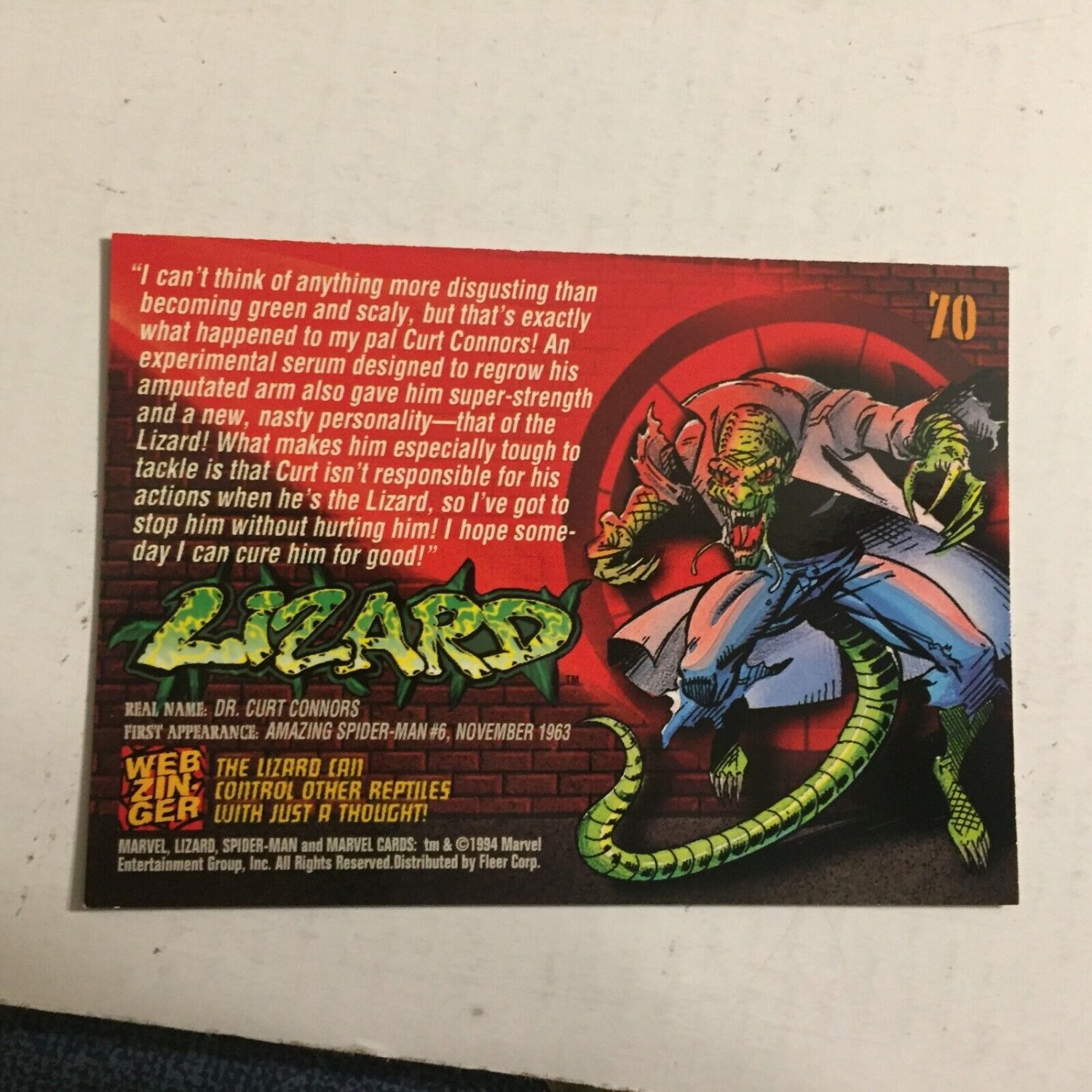 1994 Marvel Spider-Man Lizard Enemies Comics Trading Card