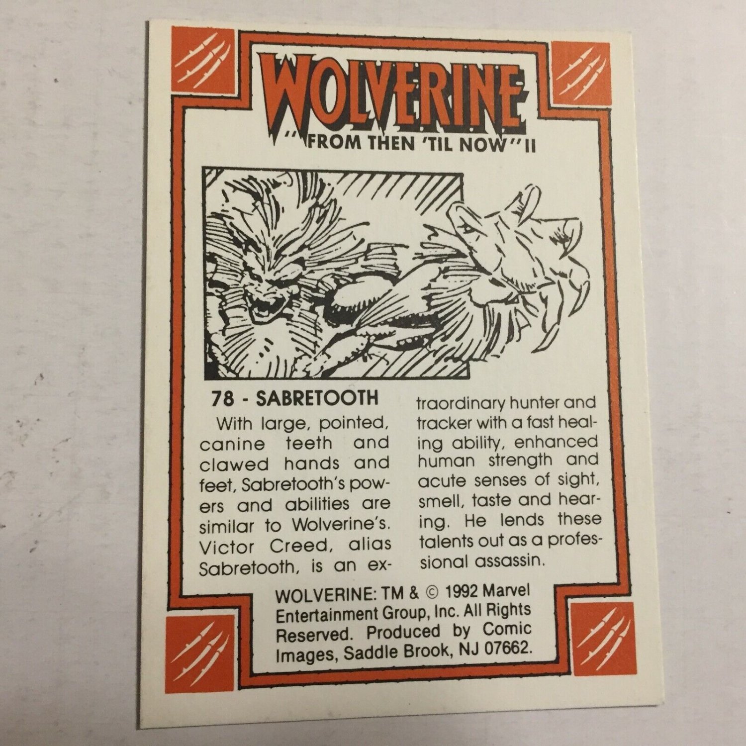 1992 Marvel Comics Wolverine Sabretooth Trading Card