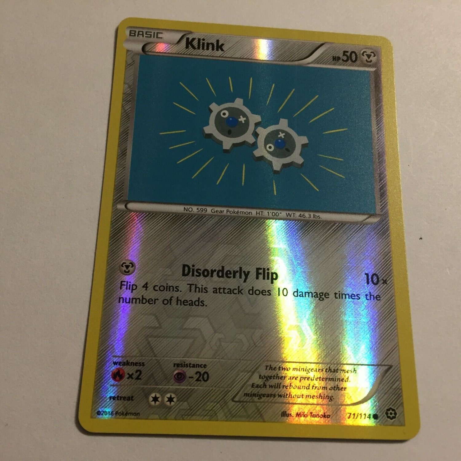 2016 Klink Basic Reverse Holo Pokemon Card 71/114