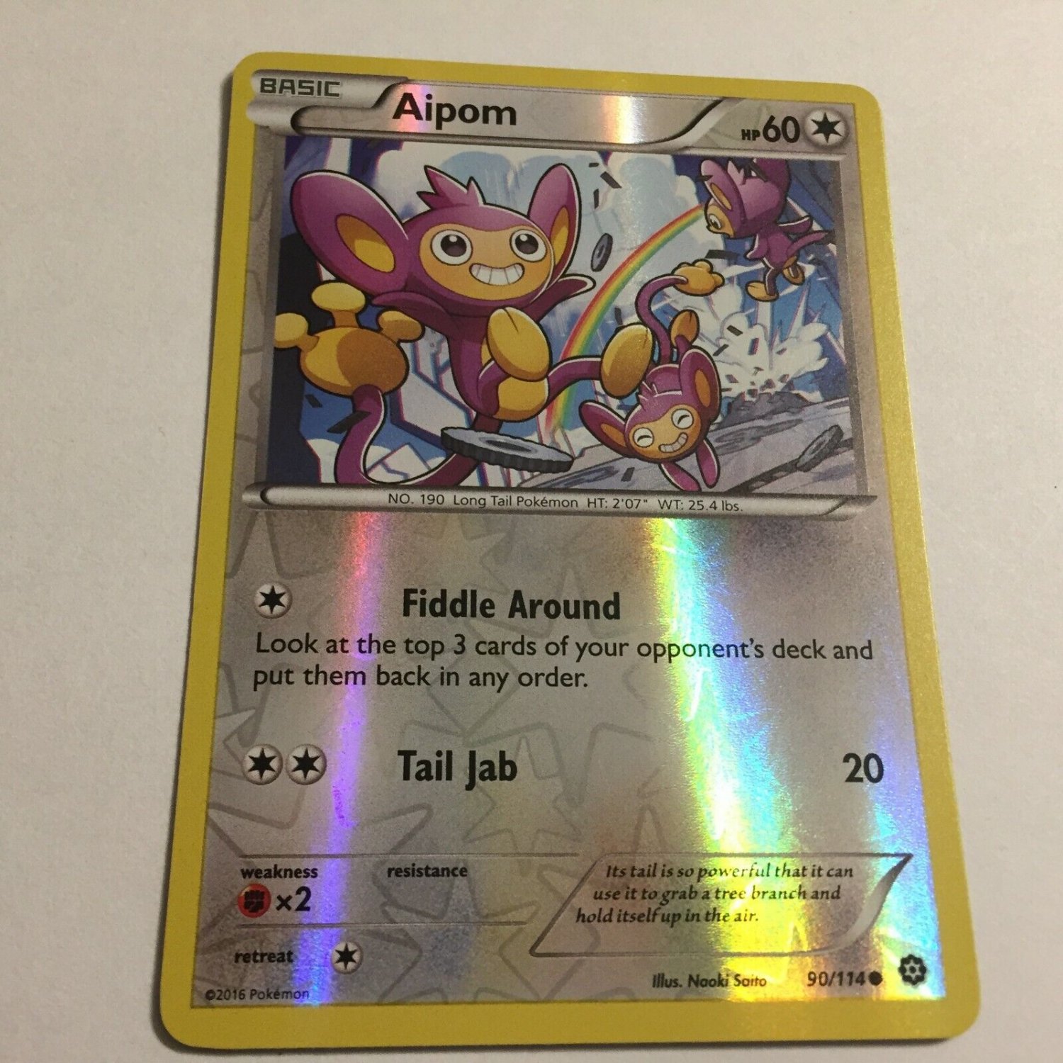 2016 Aipom Basic Reverse Holo Pokemon Card 90/114