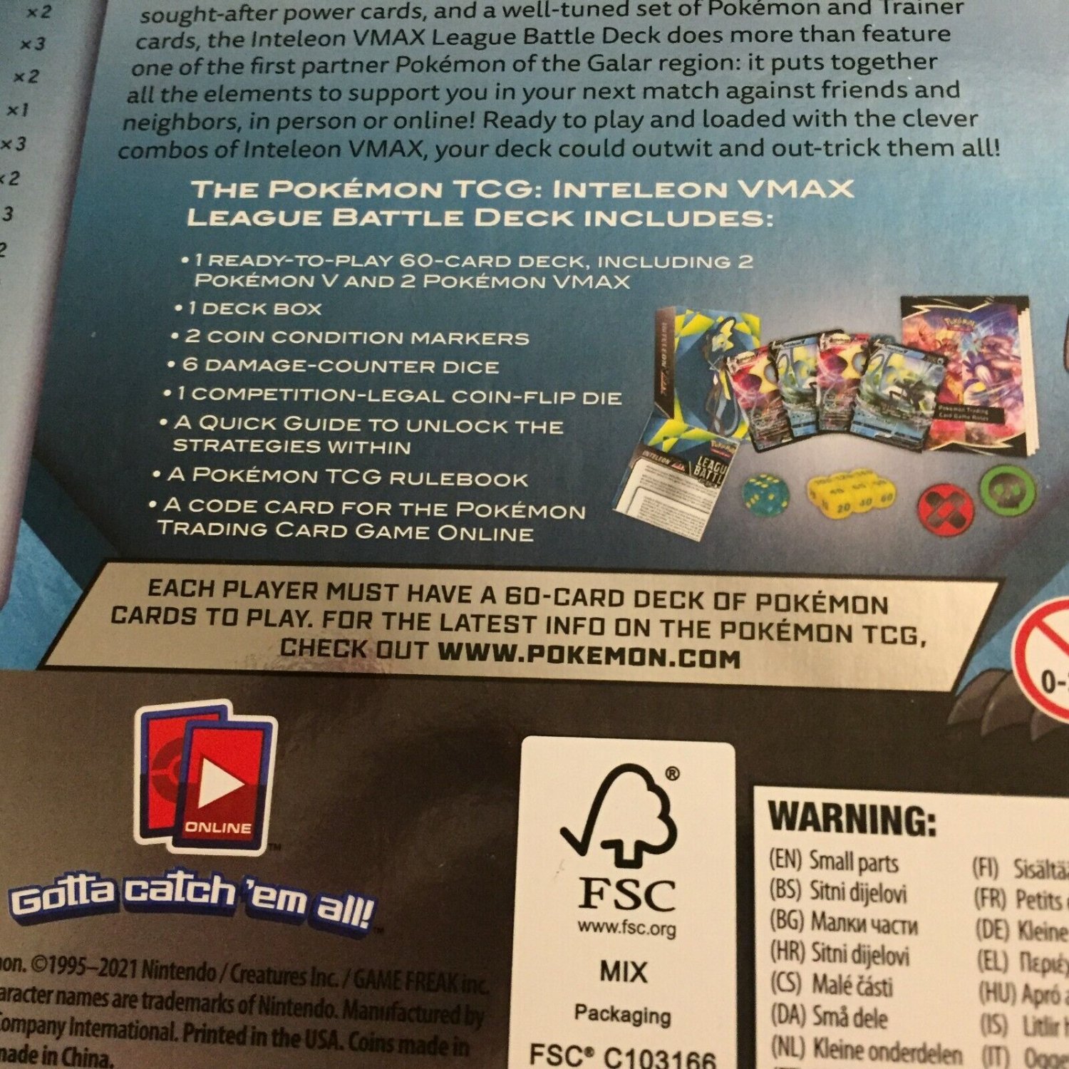 NEW Pokemon TCG: Inteleon VMAX League Battle Deck Box