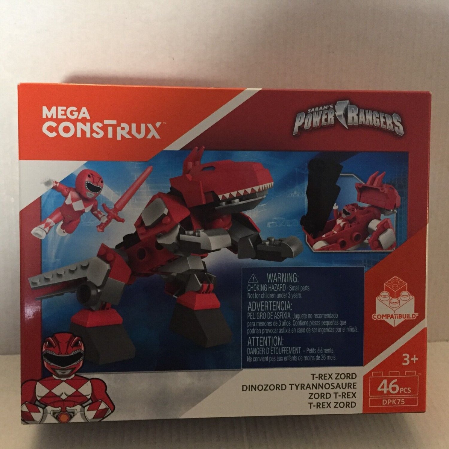 NEW Mega Contrux Power Rangers T-Rex Zord 46 Pcs Set