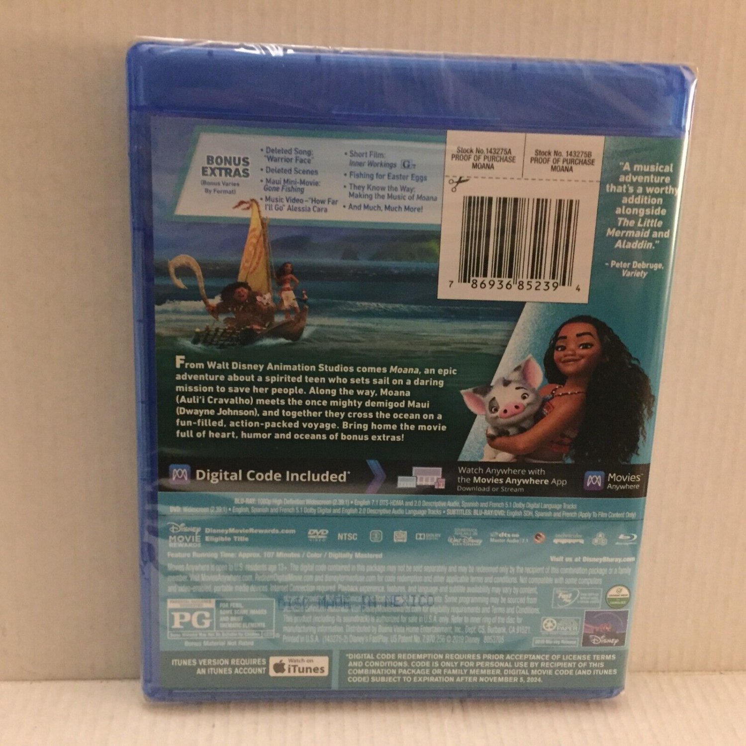 NEW Disney Moana Animated Movie Blu-Ray + DVD + Digital