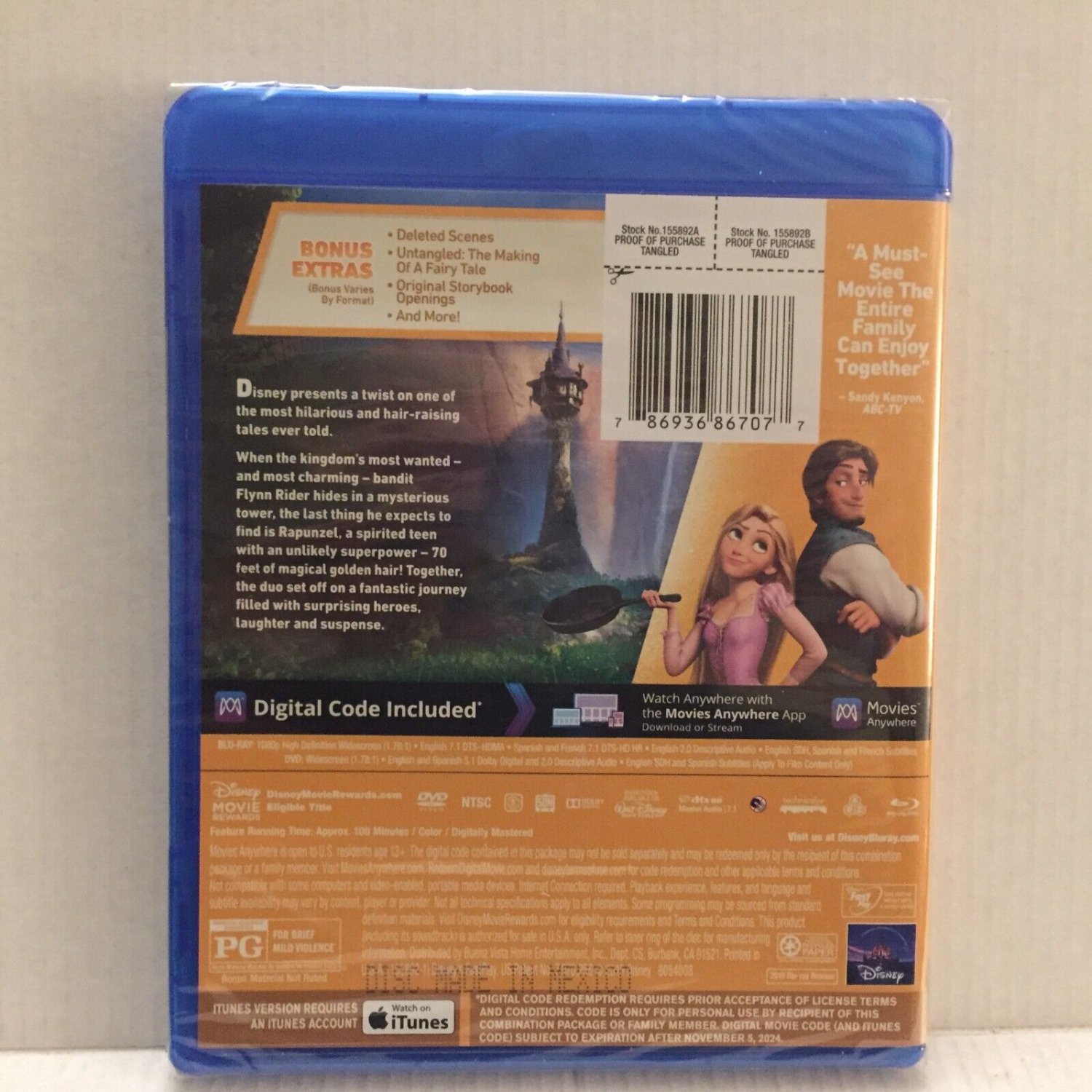 NEW Disney Tangled Animated Movie Blu-Ray + DVD + Digital