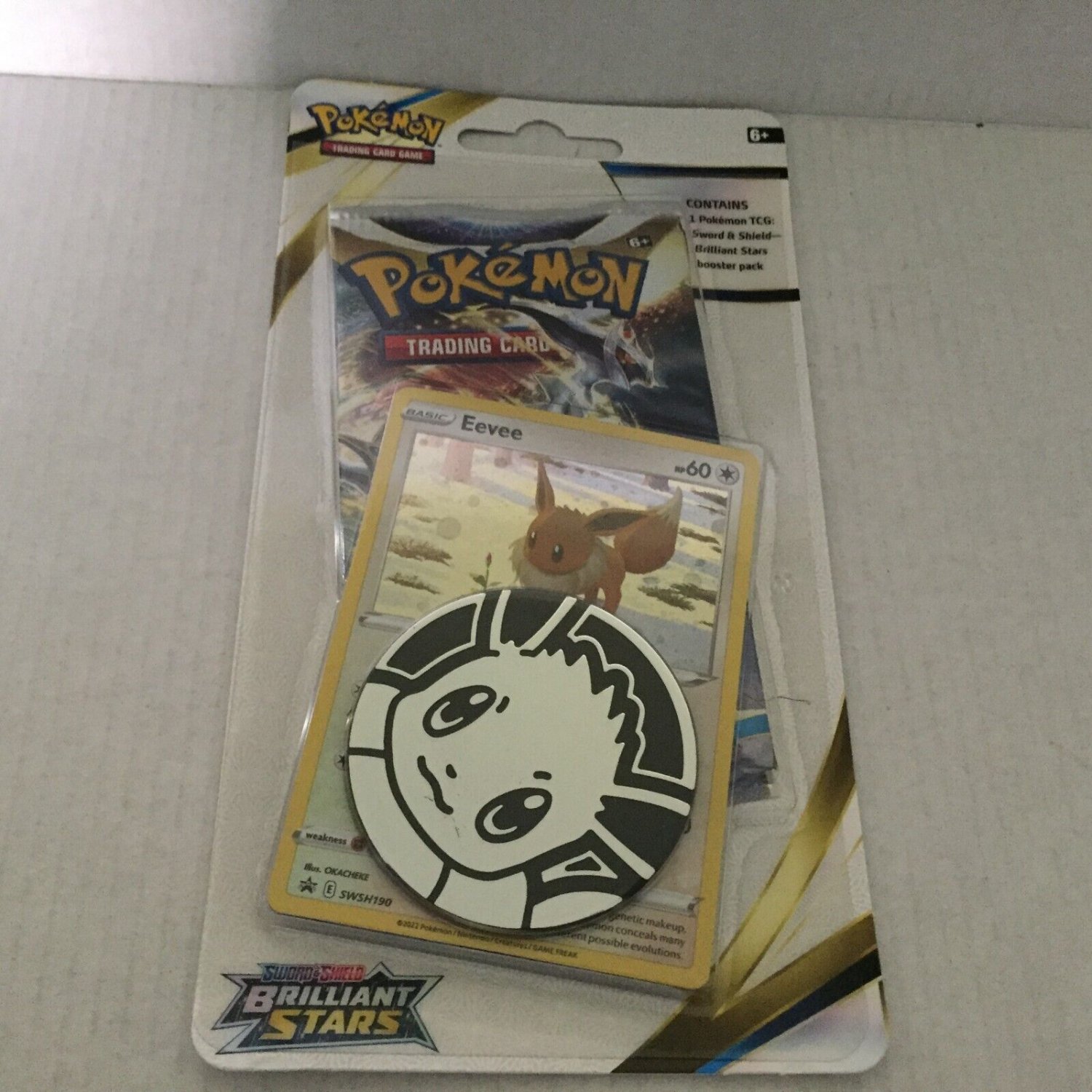 New Pokemon Holo Eevee Brilliant Stars Blister Pack + Coin