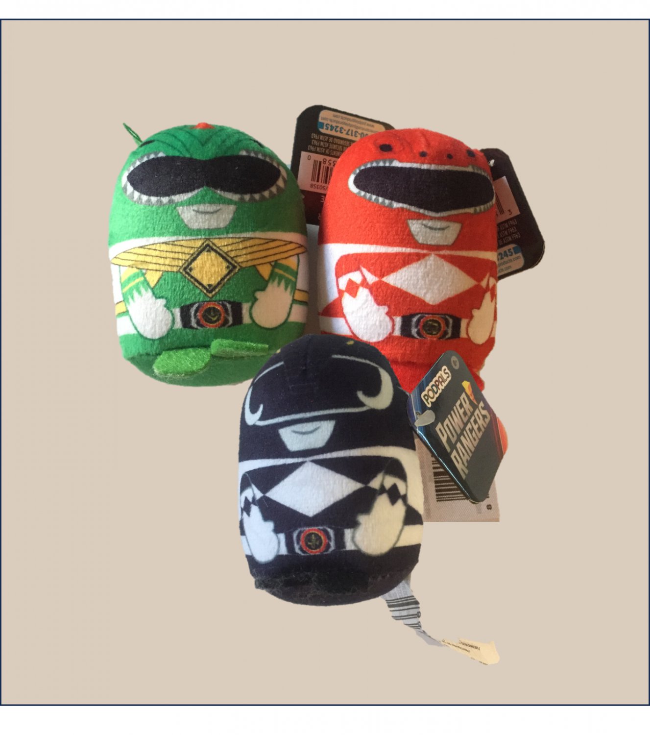 Power Rangers Podpals 3'' Plushies - Green Red & Black Ranger