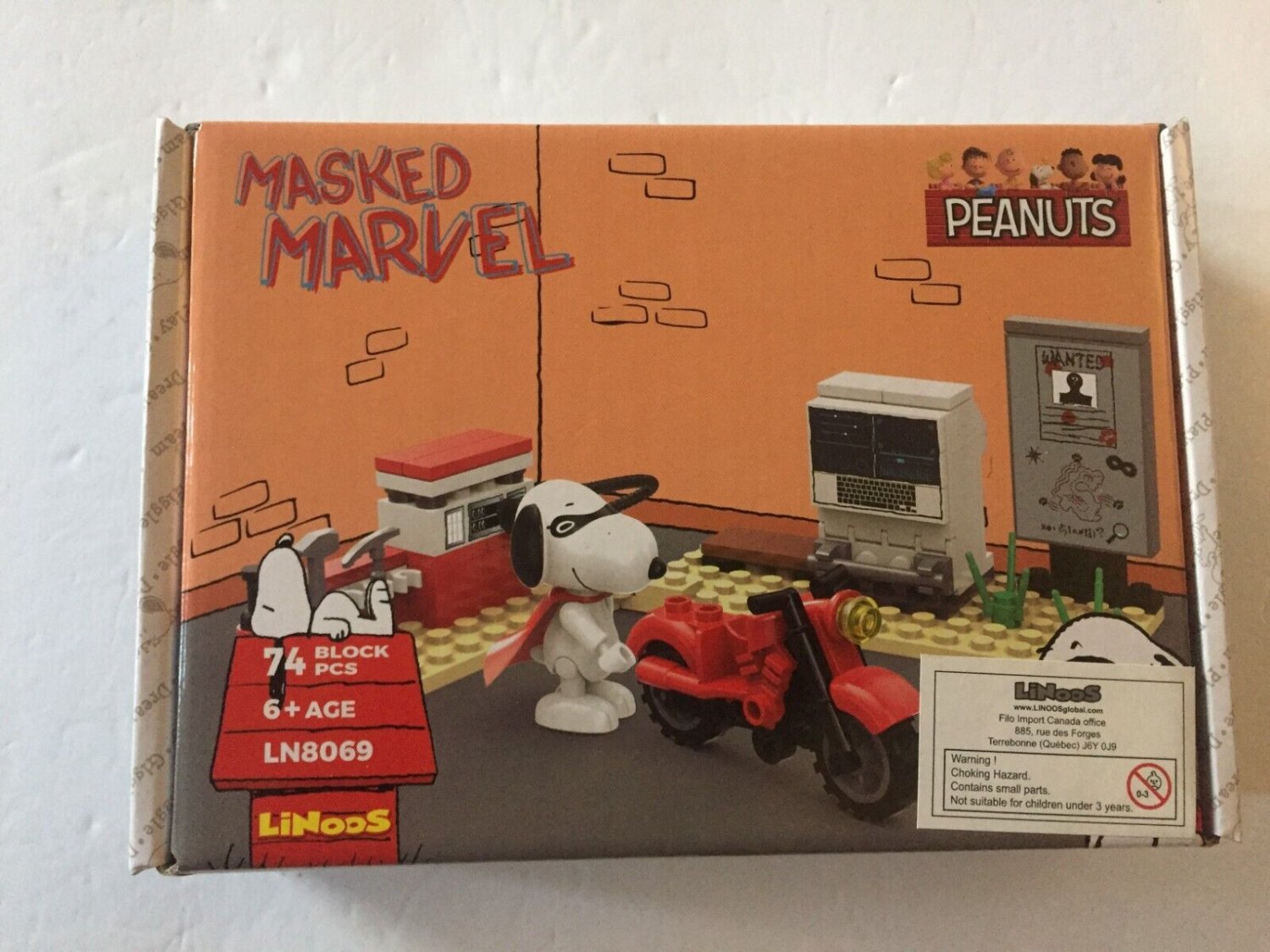 NEW Peanuts Snoopy Masked Marvel Motorcycle HQ Building Set - 74 Pieces