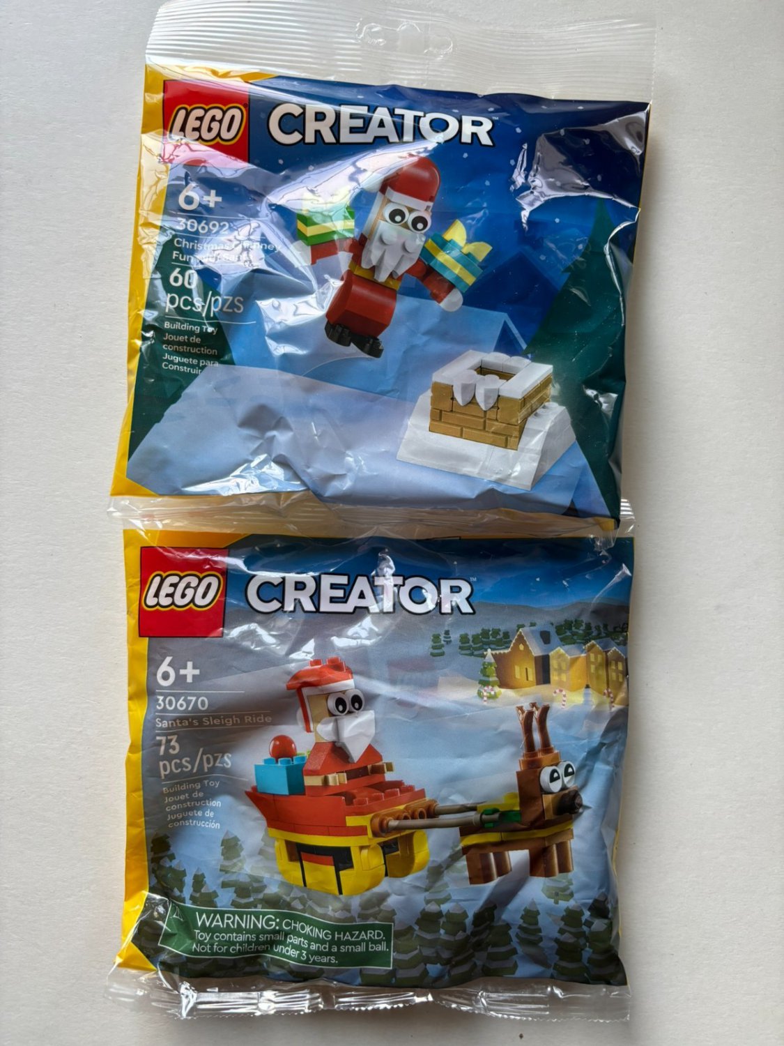 NEW LEGO Creator Christmas Chimney with Santa & Sleigh Ride Polybag Sets