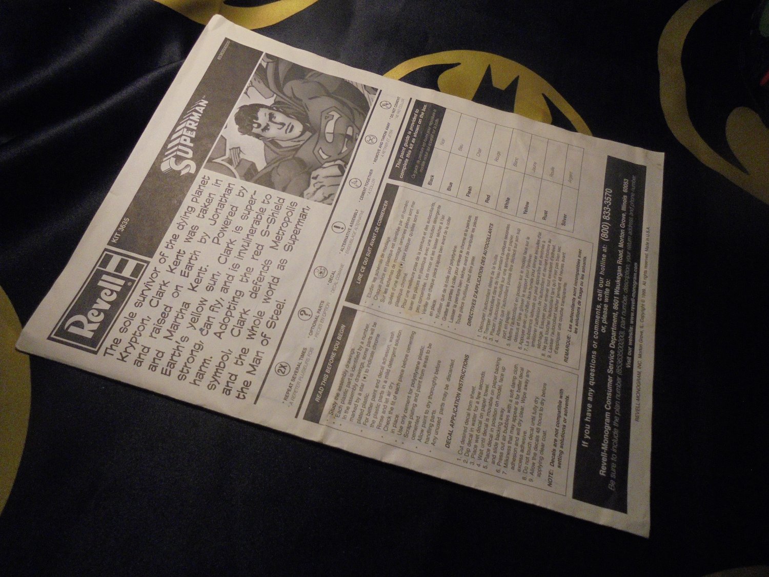 1999 Original Revell SUPERMAN MODEL KIT Instructions, Revell Models! $4.00