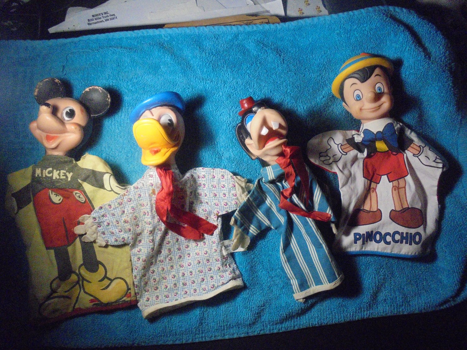 1940's Gund Co. GOOFY, MICKEY, DONALD & PINOCCHIO Hand Puppets !! $125. ...