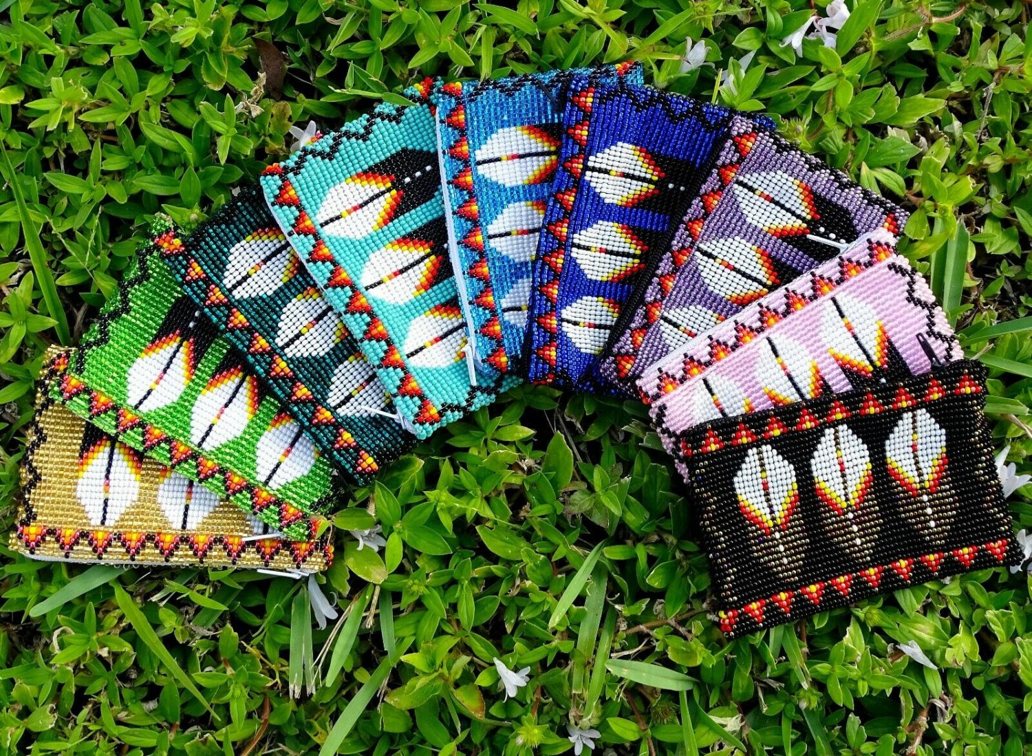Native American Inspired Feather Seed Bead Coin Purse Pouch Handmade ...